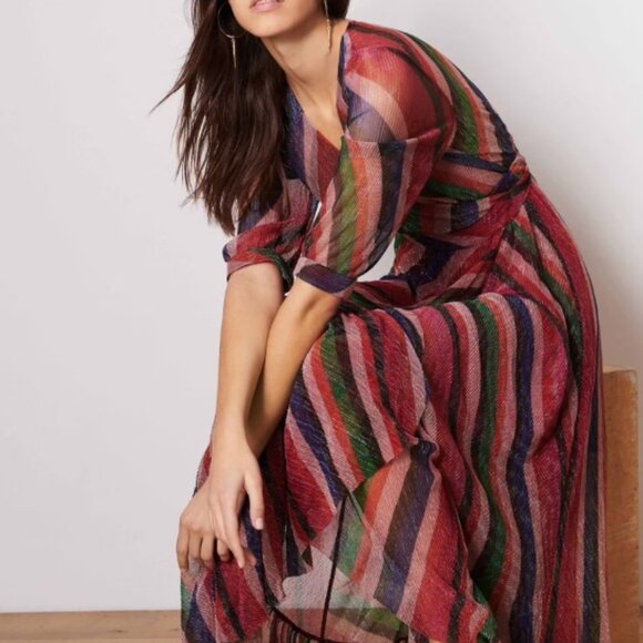 ba&sh | Dresses | Nwot Bash Madison Robe Asymmetrical Pinkmulti Striped ...